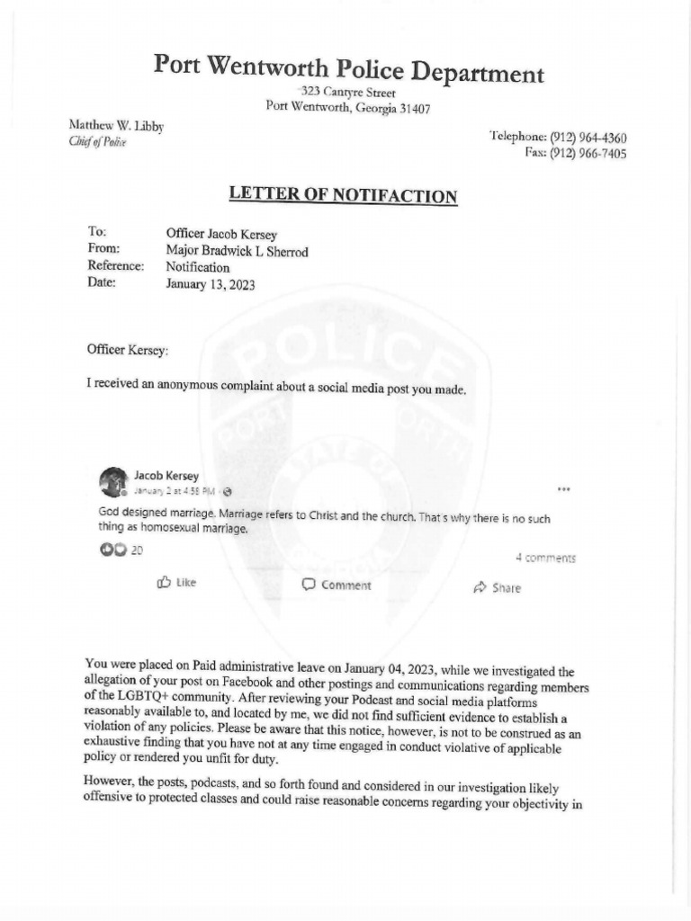 Letter of Notice Jacob Kersey PWPD | PDF