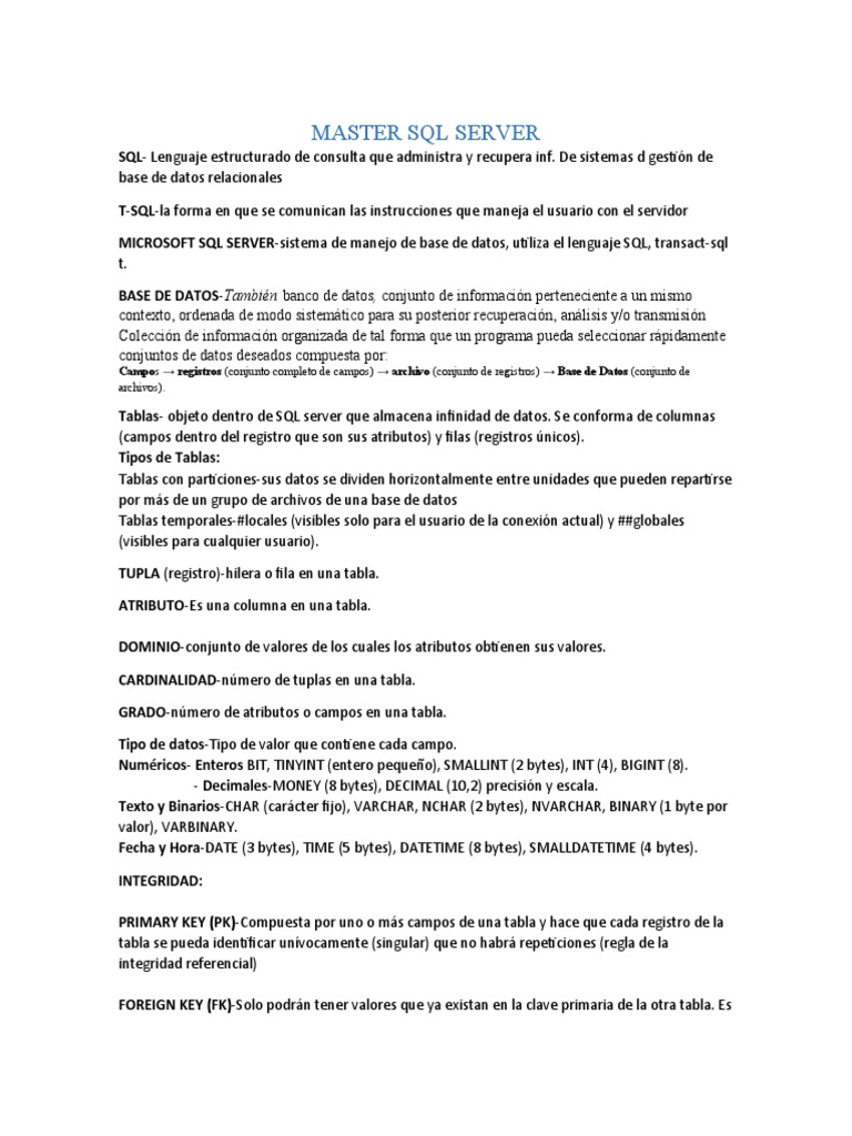 Master SQL Server | PDF | SQL | Servidor SQL de Microsoft