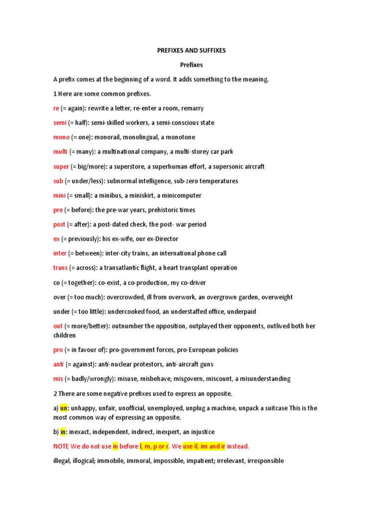Understanding Prefixes and Suffixes | PDF | Noun | Verb