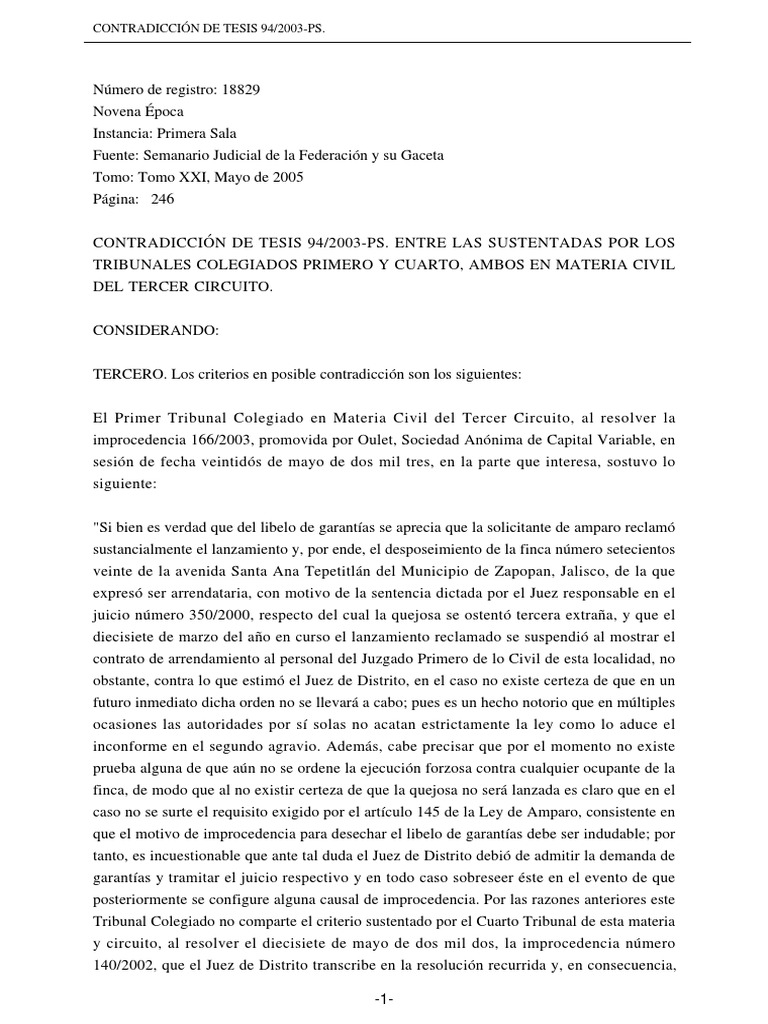 Contradicción De Tesis 94 2003 Ps Pdf Caso De Ley Sentencia Ley