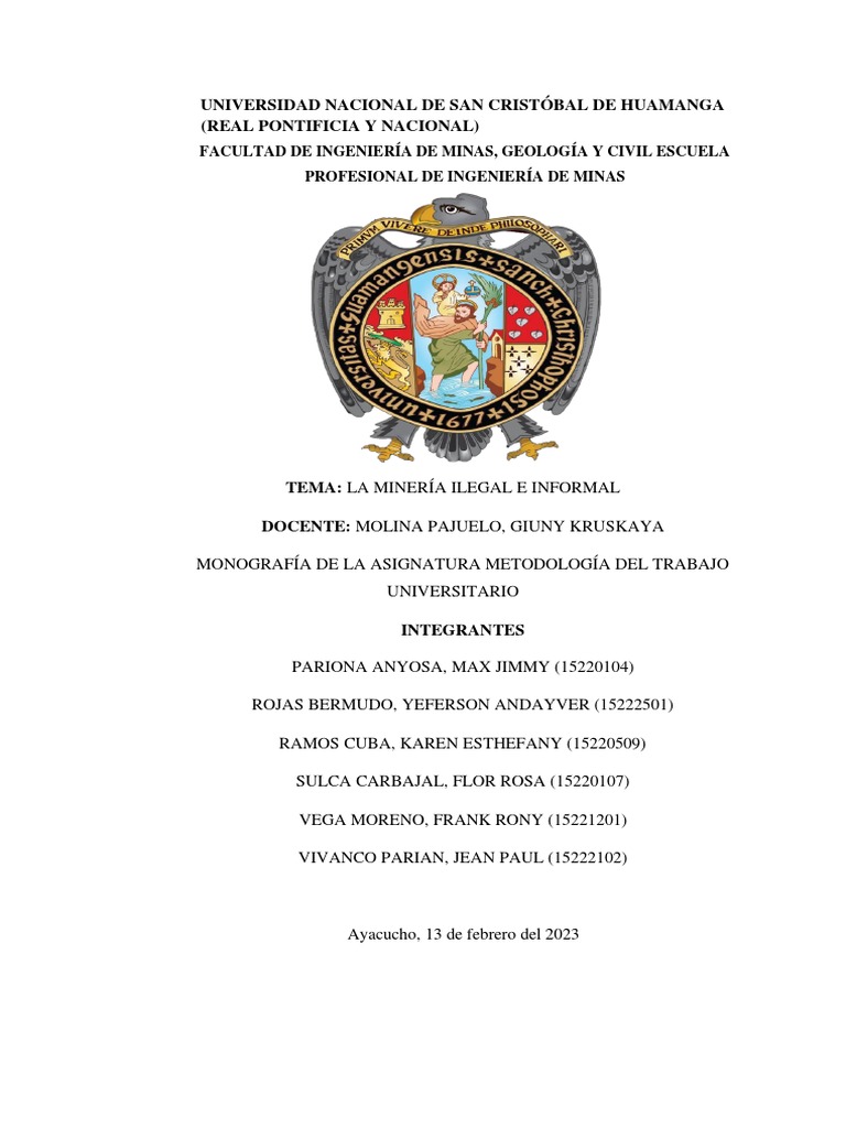 Monografía Final de Minería Ilegal e Informal | PDF | Minería | Perú Monografía Final de Minería Ilegal e Informal | PDF | Minería | Perú