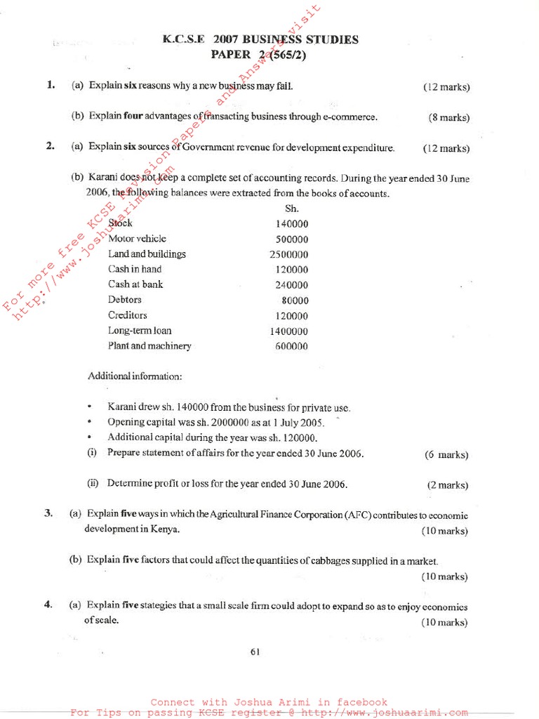 KCSE 2007 Business Studies PAPER 2 | PDF