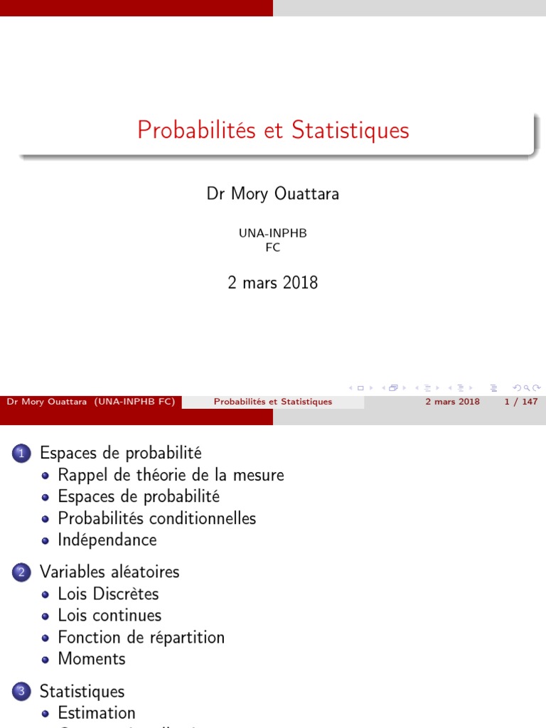 Probabilités et Statistiques : Concepts et Exercices | PDF | Théorie ...