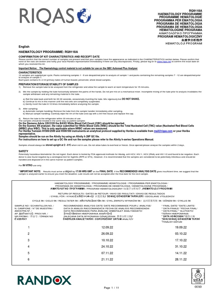 Riqas H Rq9118a 56 | PDF | Tissue (Biology) | Blood