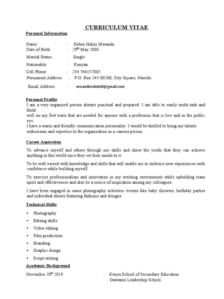 Robin Halmi Mwaniki CV | PDF | Kenya | Communication