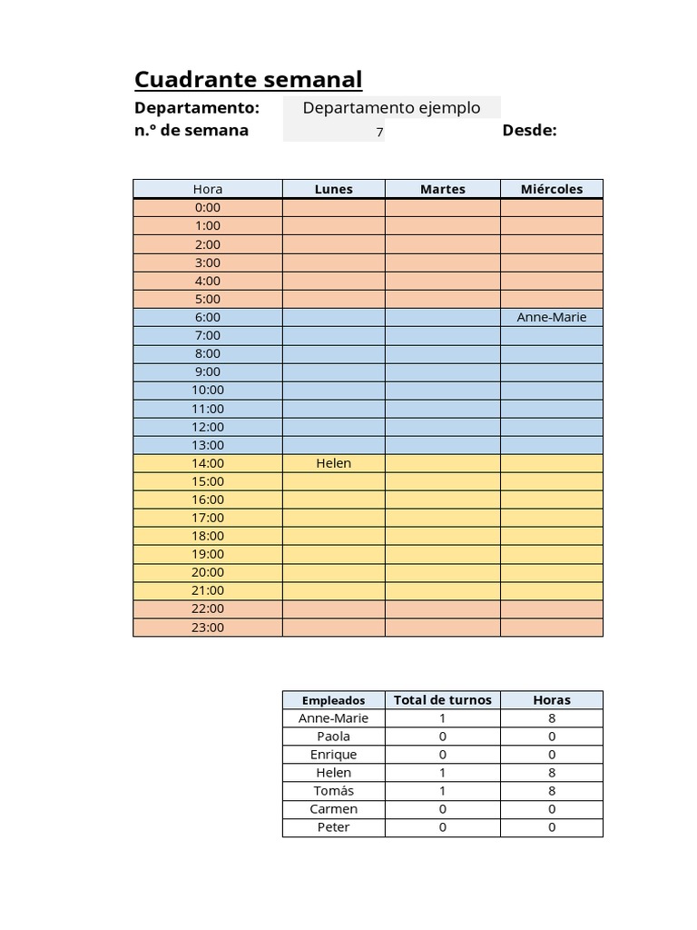 Cuadrante Semanal Plantilla | PDF