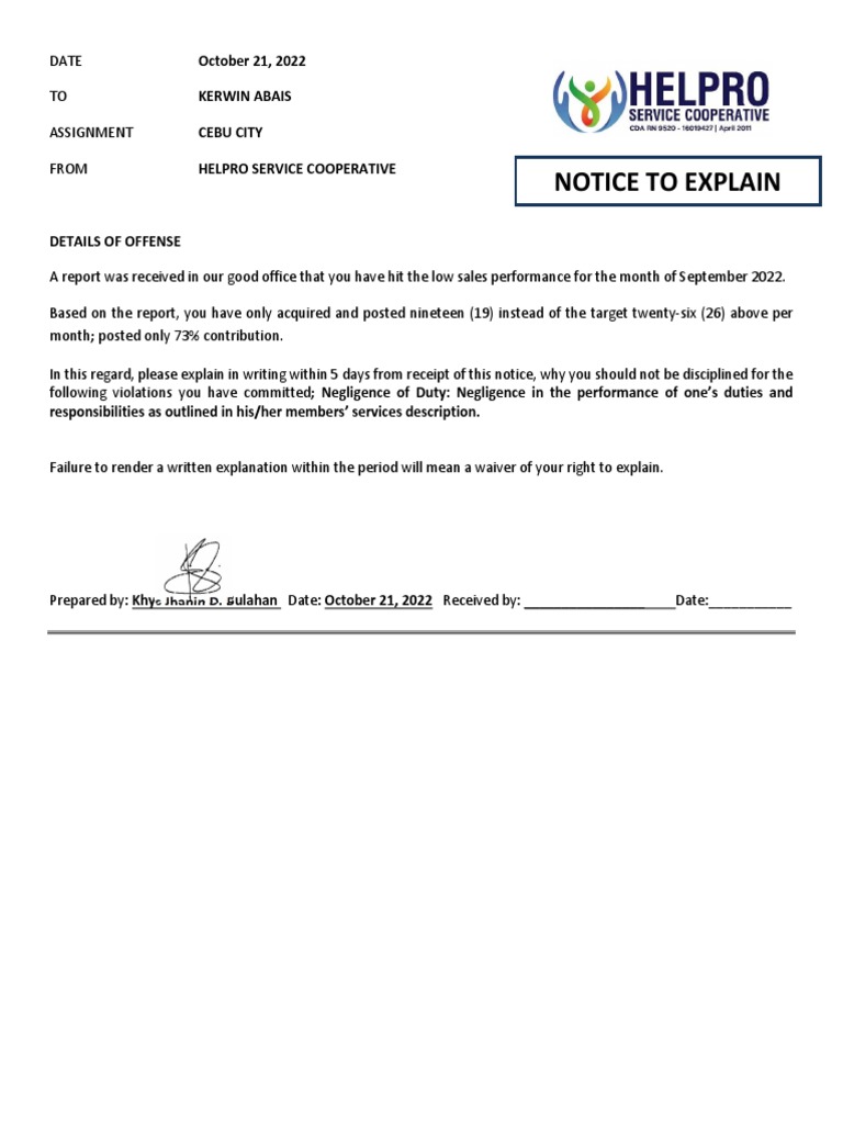 Notice To Explain Kerwin Abais | PDF