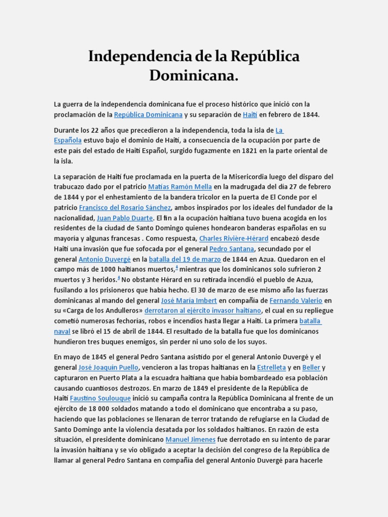 Independencia de La República Dominicana | PDF | Operaciones militares ...