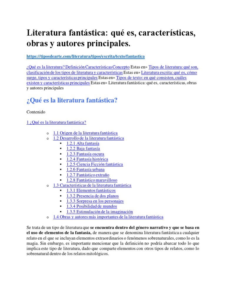 Literatura Fantastica Que Es y Caracteristicas | PDF | Fantasía