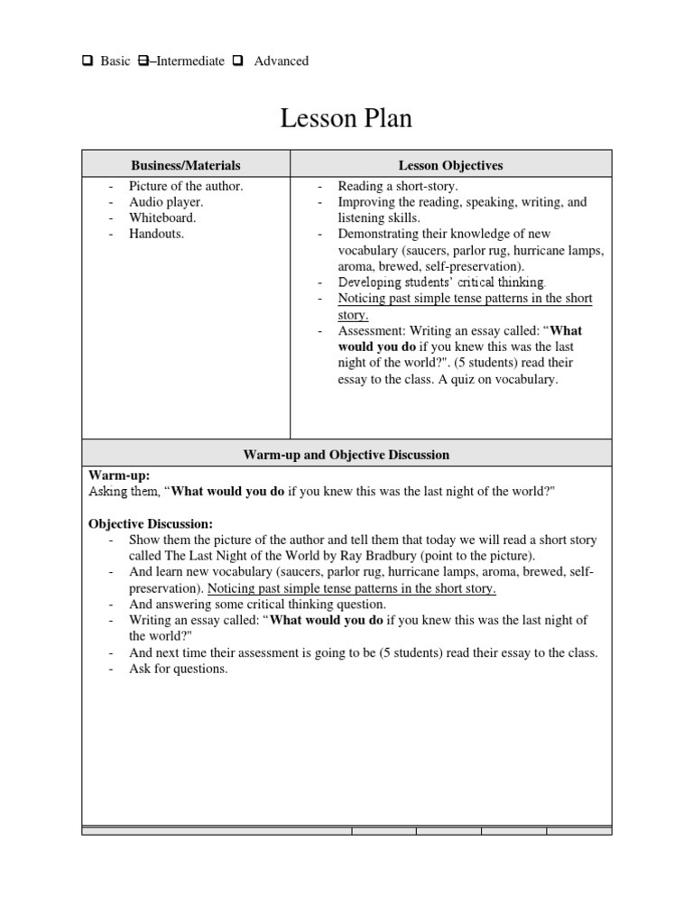 Lesson Plan, Reading, Writing, Grammar | PDF | Brainstorming | Essays
