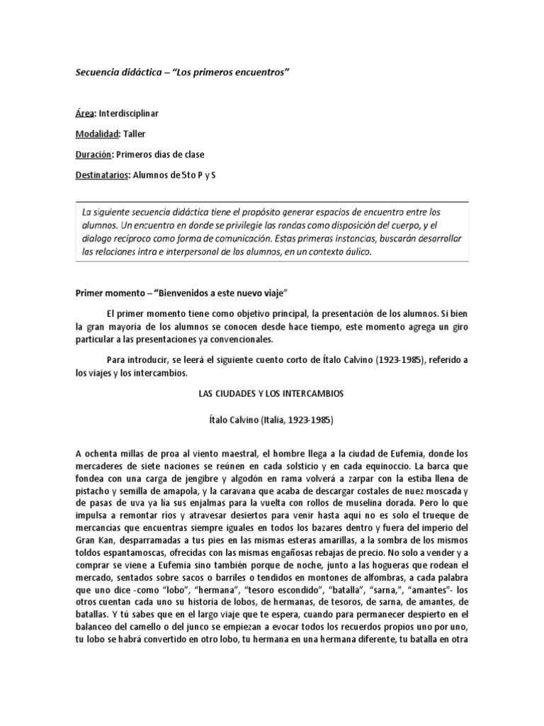 Secuencia Didáctica - Los Primeros Encuentros | PDF