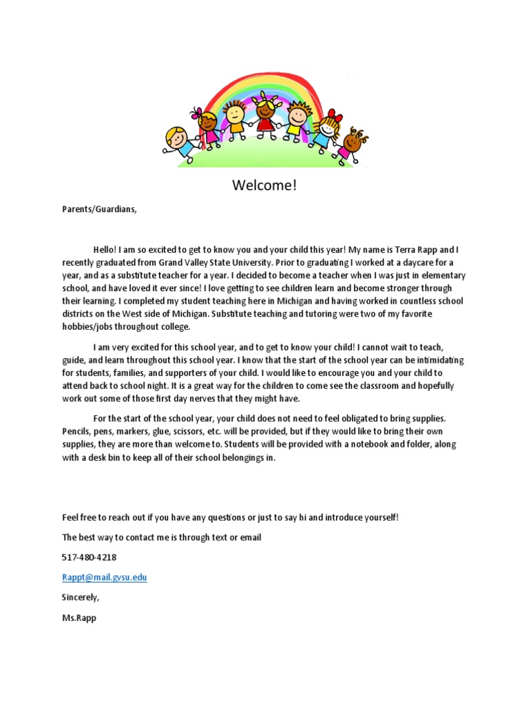Welcome Letter to Parents/Guardians | PDF