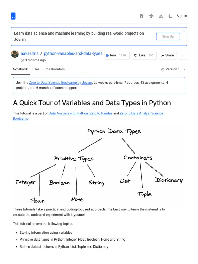 Aakashns Python Variables And Data Types Jovian Pdf Boolean