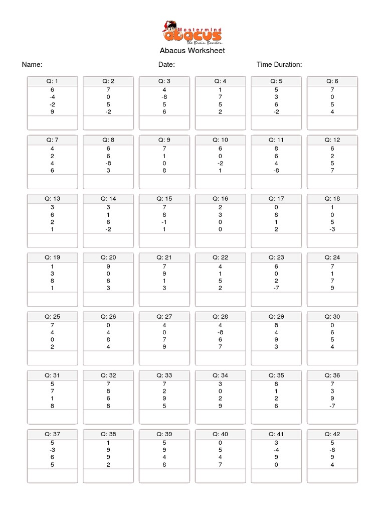 Abacus Addition and Subtraction Worksheet | PDF | Teaching Methods ...