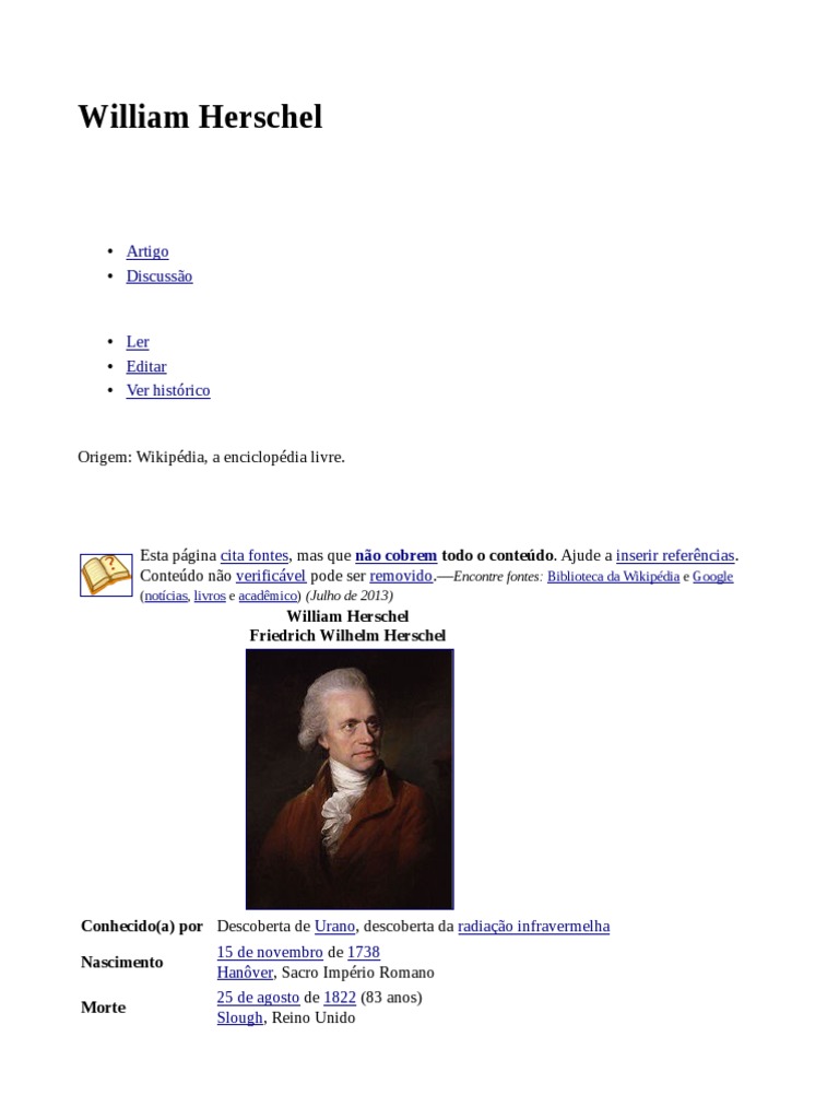 William Herschel, astrônomo que descobriu Urano | PDF | Natureza ...