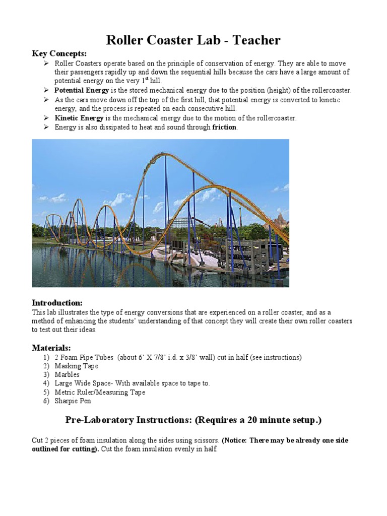 Roller Coaster - Teacher Version | PDF | Force | Kinetic Energy