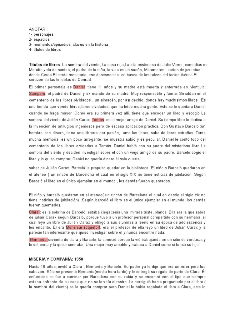 La Sombra Del Viento Resumenes | PDF