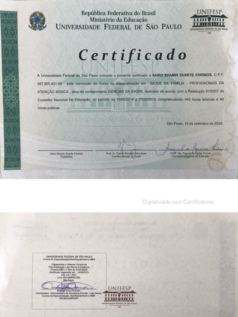 Certificado Unifesp | PDF