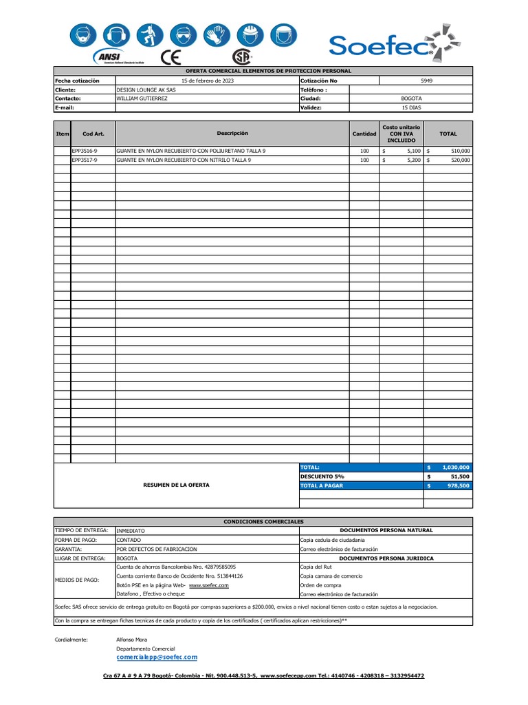 Cotizacion Epp 5949 | PDF | Industrias de servicio | Business