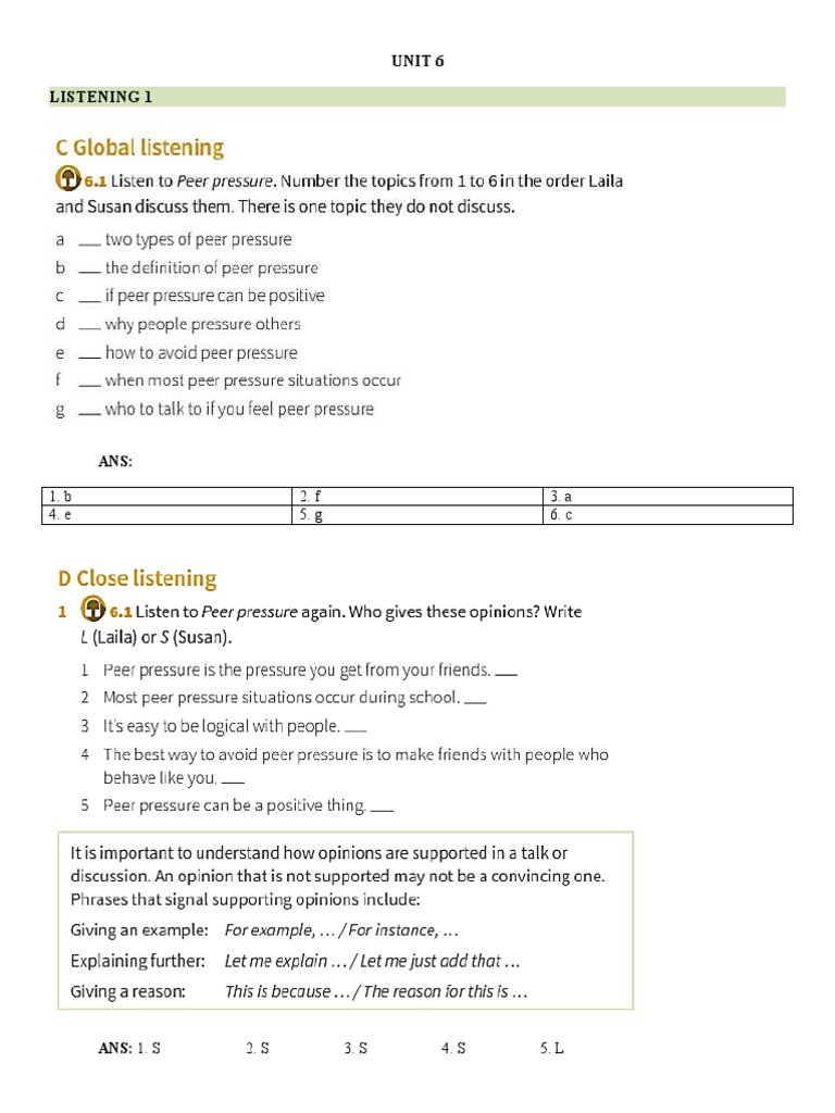 Unit 6 Coursebook Listening Activities | PDF