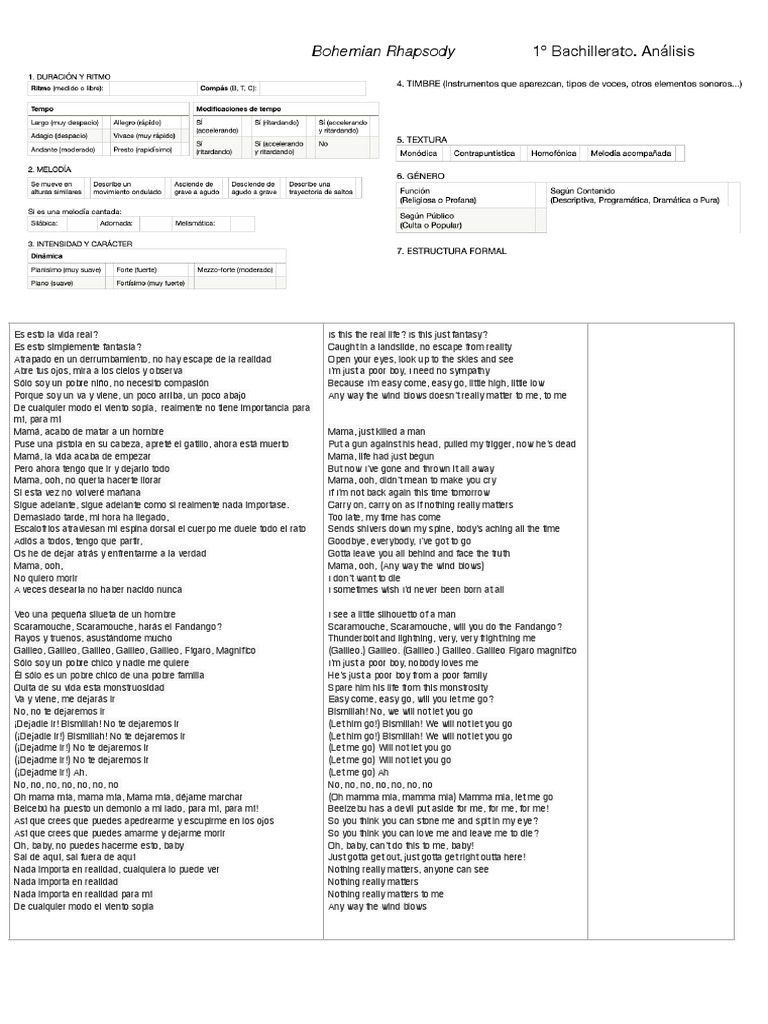 1ºBach-Análisis - Bohemian Rhapsody | PDF