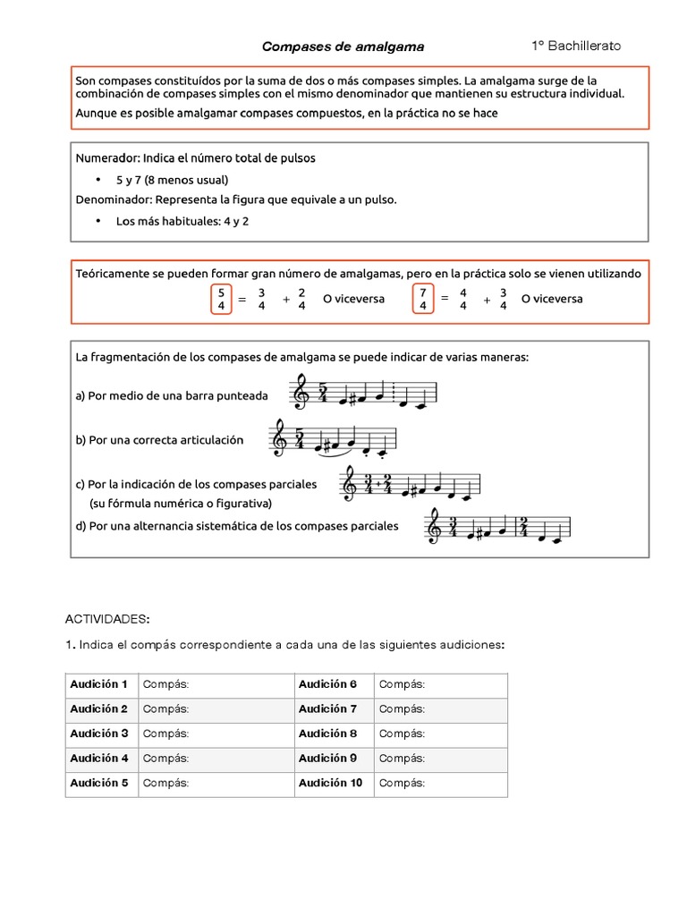 Compases de Amalgama para 1º Bachillerato | PDF