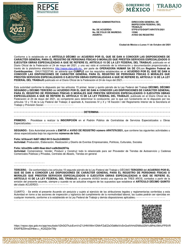 Aviso de Registro REPSE 2025 | PDF | Justicia | Crimen y violencia