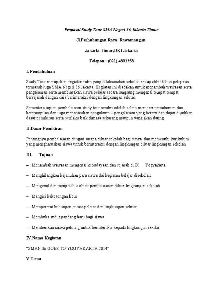 Proposal Study Tour SMA Negeri 36 Jakarta Timur | PDF