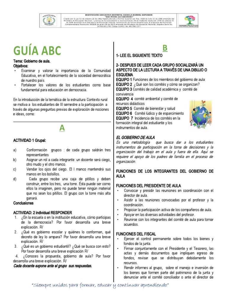 Guia ABC - Gobierno de Aula. Escuela Nueva | PDF | Salón de clases ...