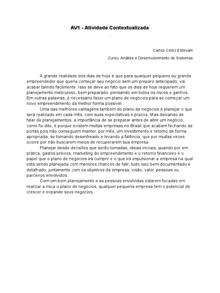 AV1 - Atividade Contextualizada | PDF