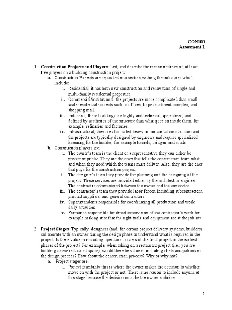 Assessment 1 CON100 | PDF | General Contractor | Engineering