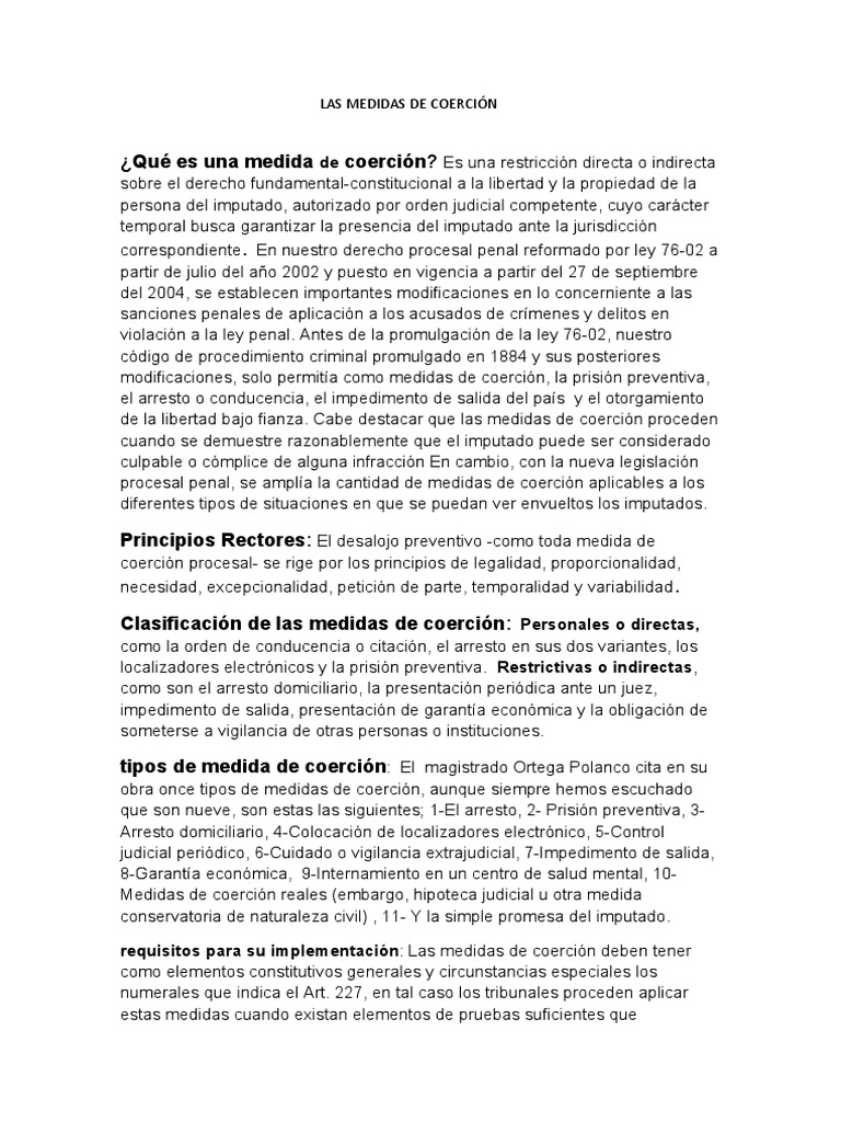 Medidas de Coerción en Derecho Penal | PDF
