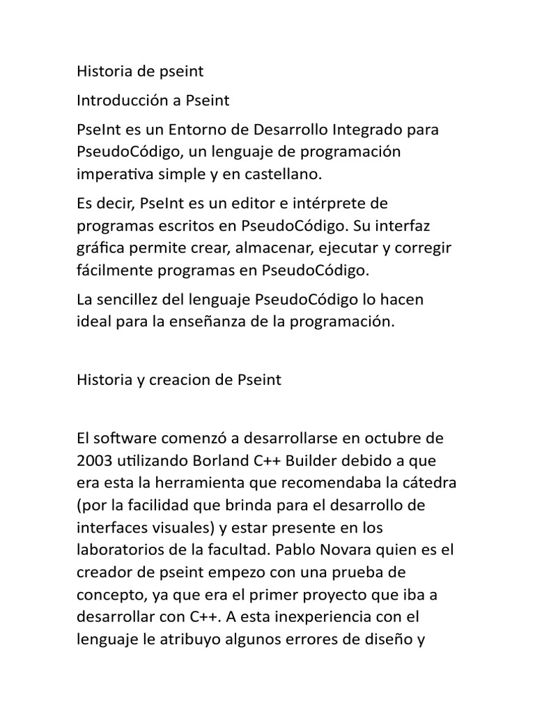 Historia y Creación de Pseint | PDF | Lenguaje de programación ...