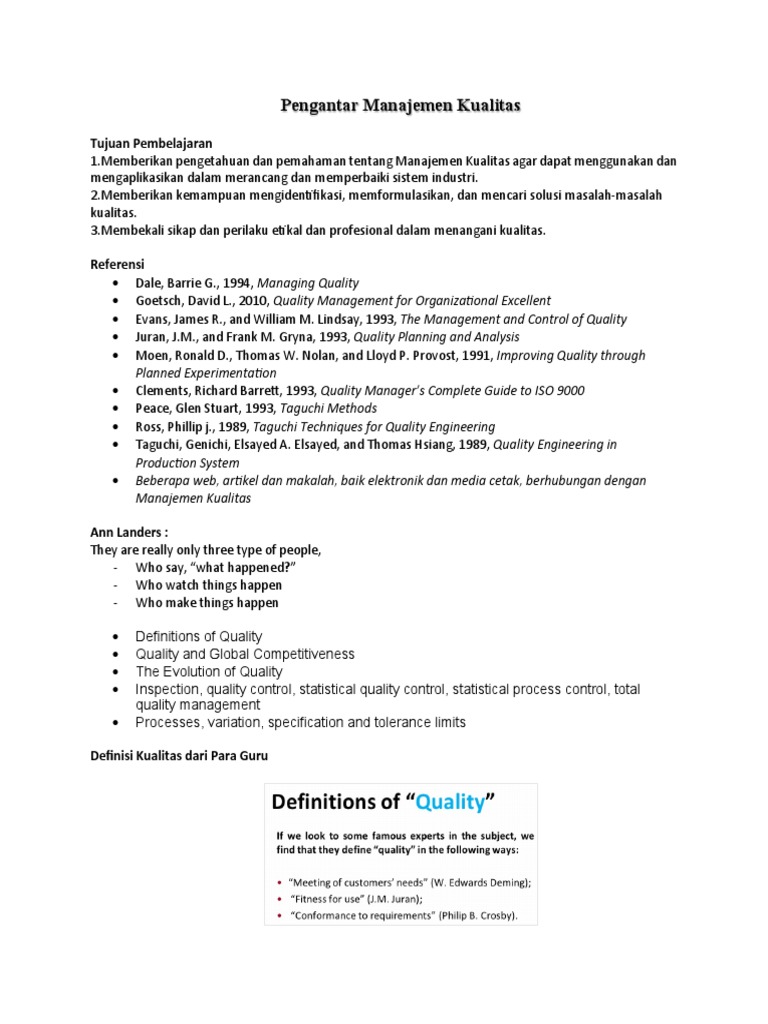 Manajemen Kualitas - Pengantar Manajemen Kualitas | PDF | Quality Management | Business