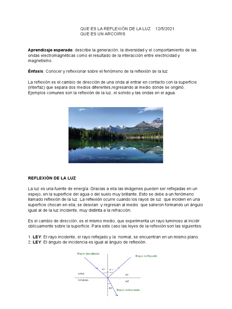 Que Es La Reflexión de La Luz 12 - 5 - 2021 | PDF | Reflexión (Física ...
