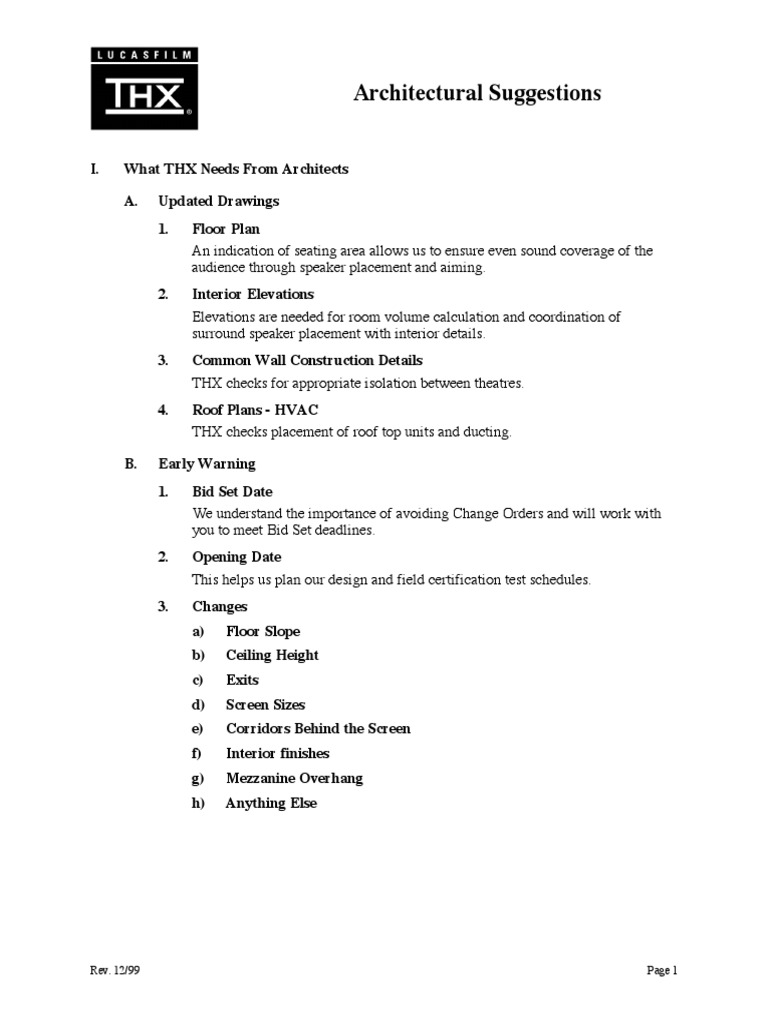 THX Architectural Suggestions | PDF | Duct (Flow) | Loudspeaker