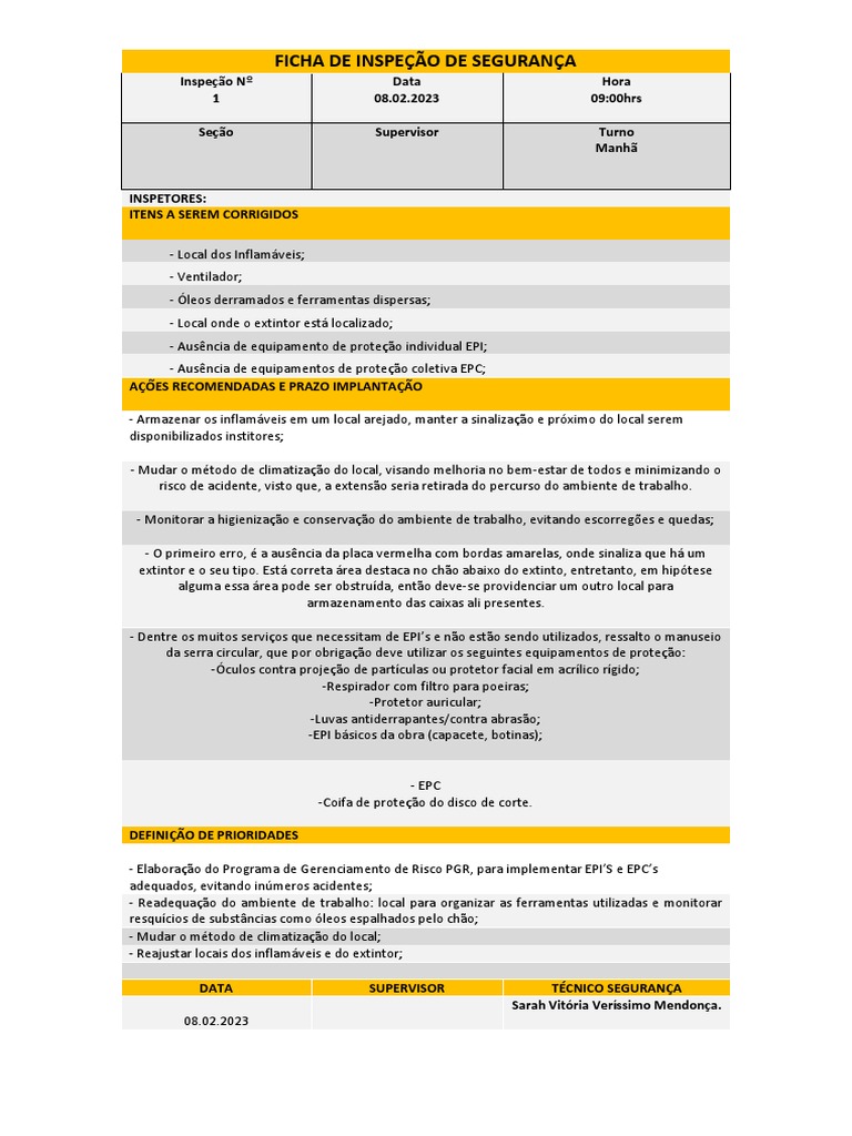 Ficha de Inspeção de Segurança do Trabalho | PDF