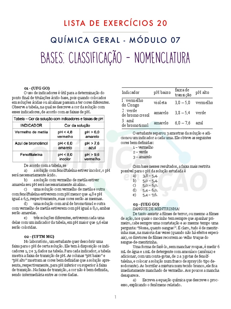 Ef - qg20. Bases | Download grátis PDF | Hidróxido de sódio | Ph