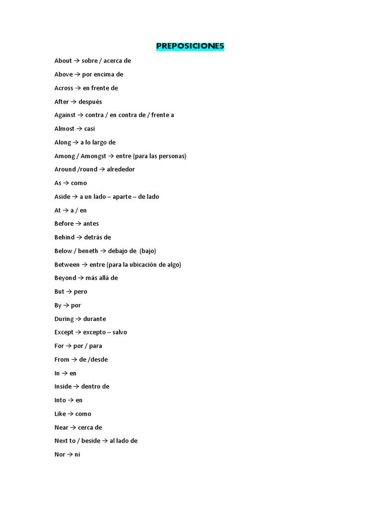 Preposiciones En Inglés Pdf