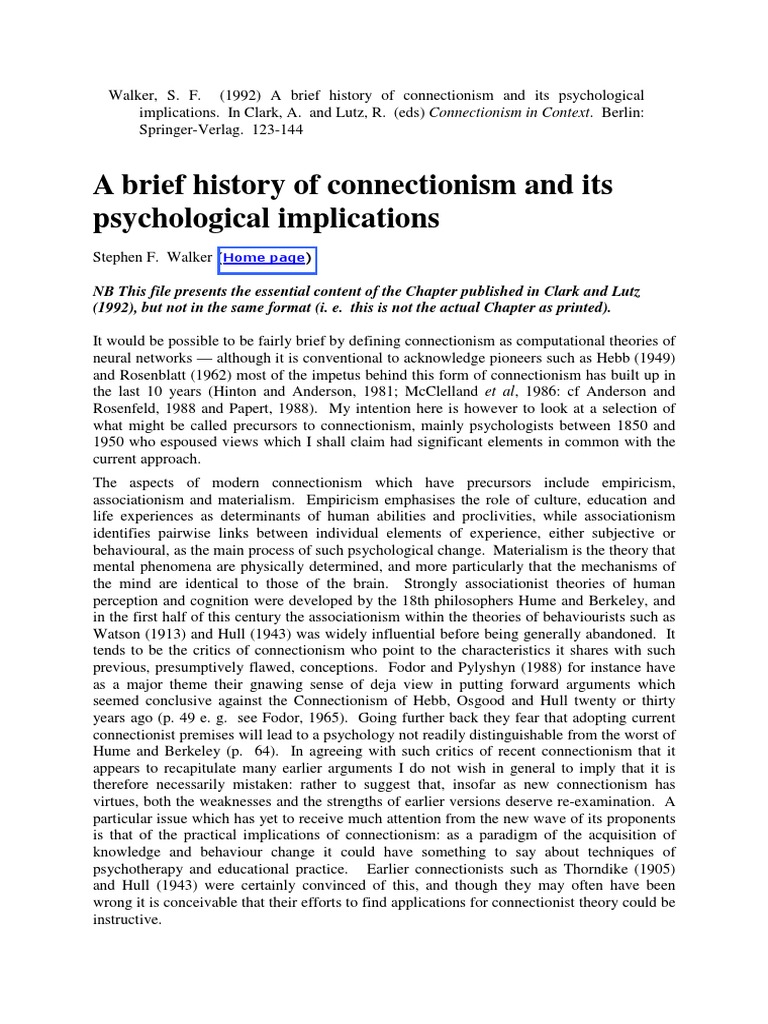Walker (1992) - Brief History of Connectionism | PDF | Classical ...