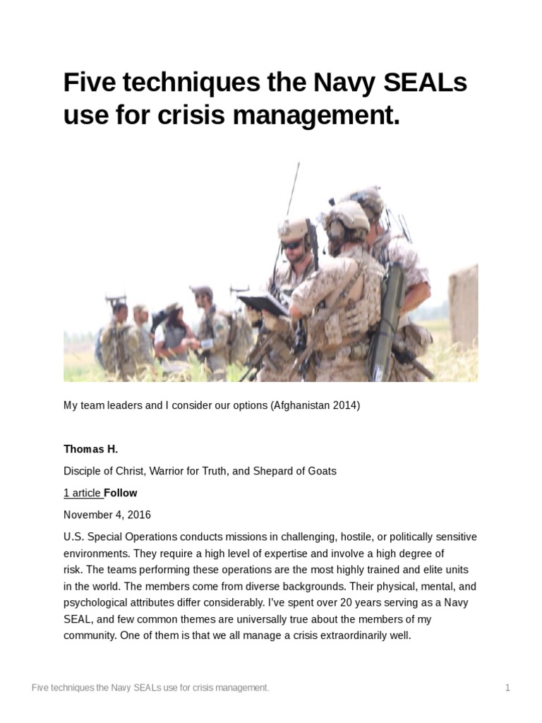 Five Techniques The Navy SEALs Use For Crisis Management. | PDF ...