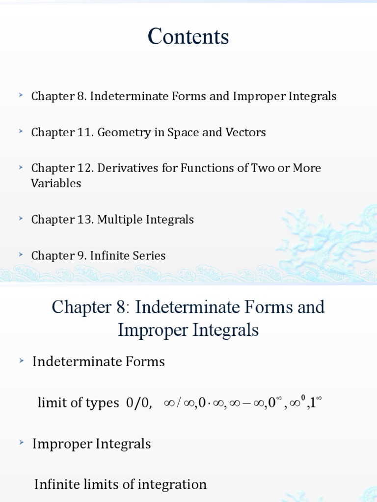 Chapter 8 Indeterminate Forms and Improper Integrals | PDF | Integral | Limit (Mathematics)