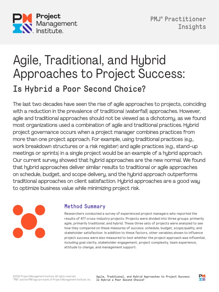 PMJ Practitioner Insights - Agile Traditional Hybrid Approaches Project Success | PDF | Project ...