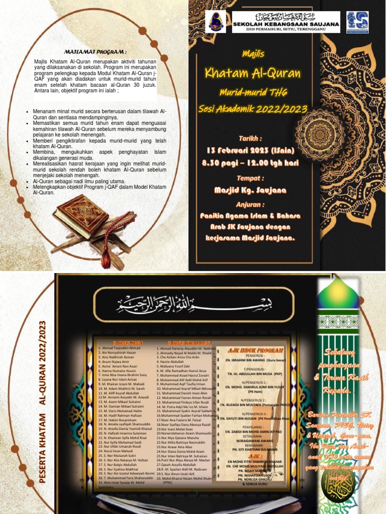 Buku Program Majlis Khatam Al-Quran 20222023 | PDF