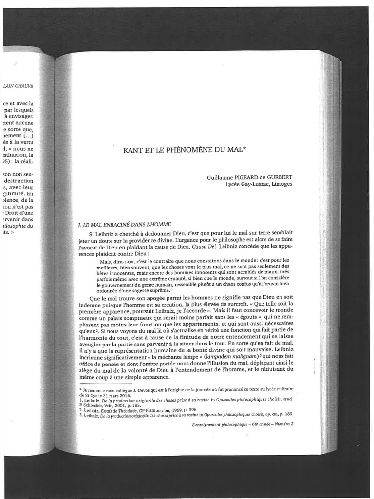 G. Pigeard, Kant Et Le Phénomène Du Mal | PDF