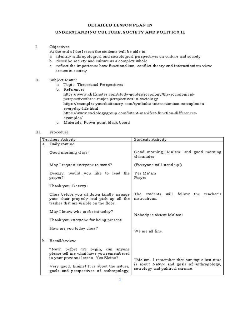 Detailed Lesson Plan in Ucsp | PDF | Sociology | Anthropology