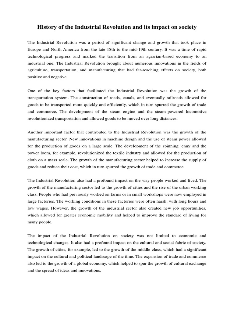 History of The Industrial Revolution and Its Impact On Society | PDF ...