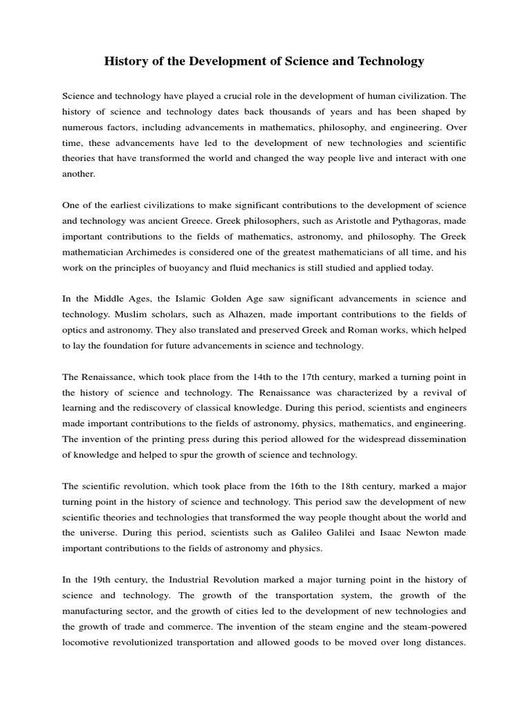 History of The Development of Science and Technology | PDF | Science ...
