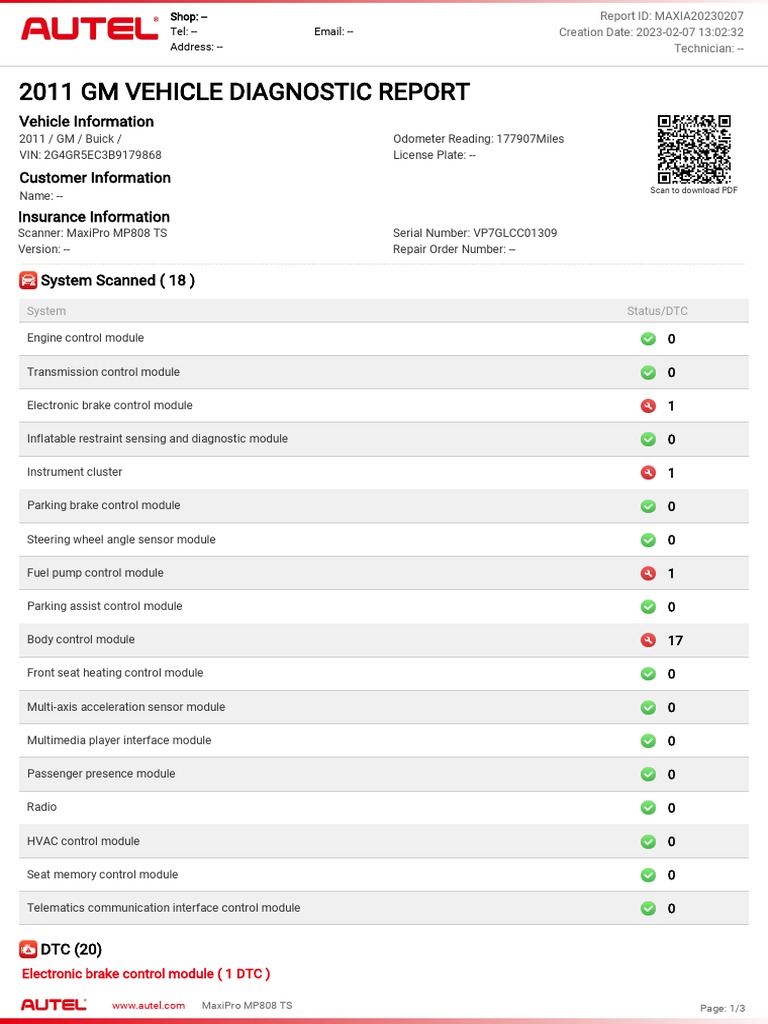 2011 GM Vehicle Diagnostic Report - 2g4gr5ec3b9179868 - 2023027130232 ...