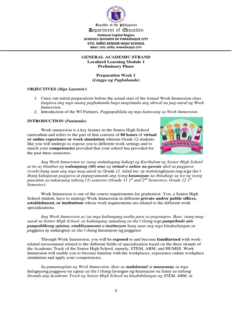 LM 1 GAS Preliminary Phase Preparatory Week | PDF
